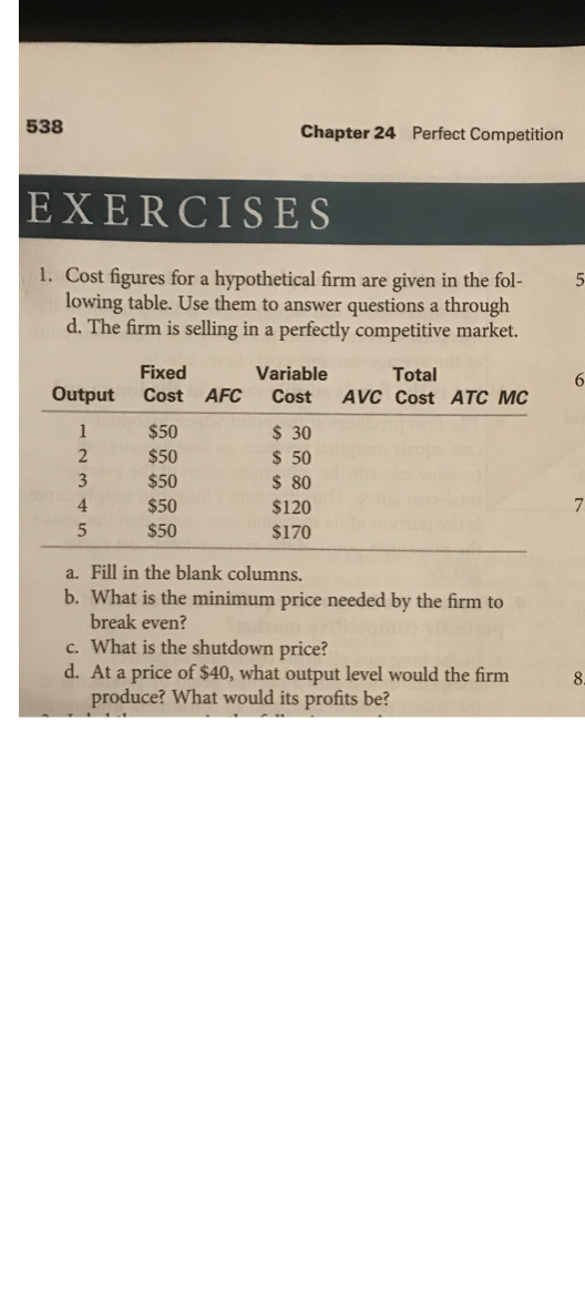 Solved 538 Chapter 24 Perfect Competition EXERCISES 5 1. | Chegg.com