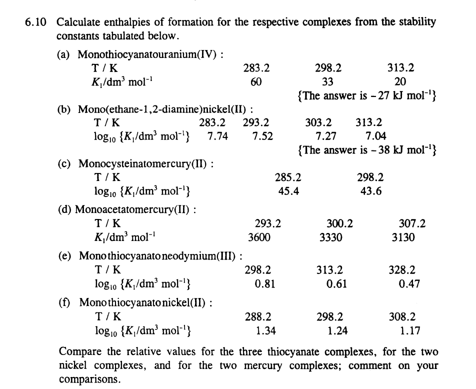 Solved 6.10 ﻿Calculate enthalpies of formation for the | Chegg.com