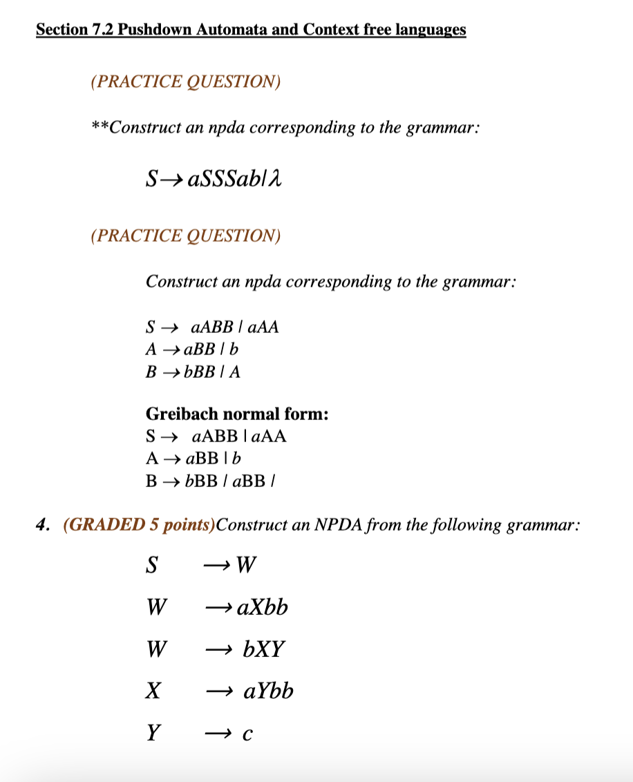 Solved Section 7.2 ﻿Pushdown Automata and Context free | Chegg.com