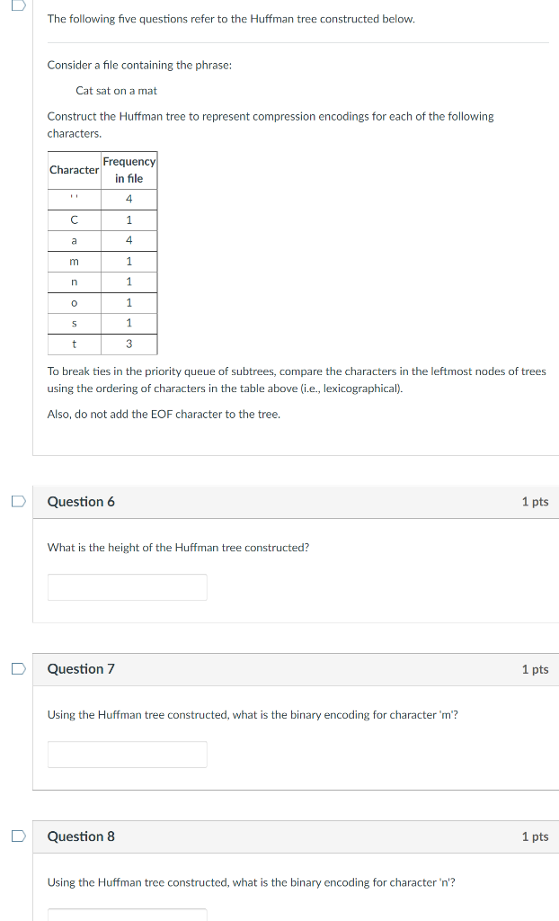 Solved The following five questions refer to the Huffman | Chegg.com