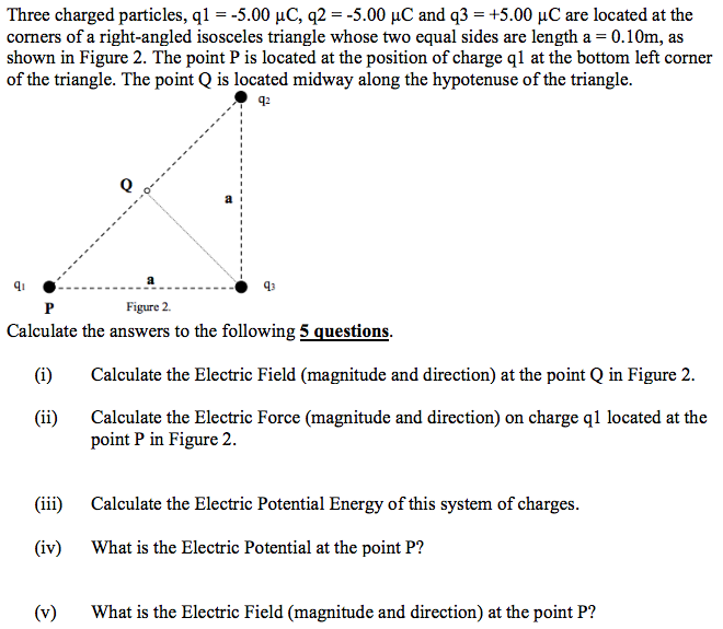 Solved Three charged particles, q1 = -5.00 uC, q2 = -5.00 uC | Chegg.com