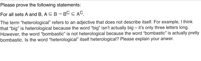 Solved Please prove the following statements: For all sets A | Chegg.com