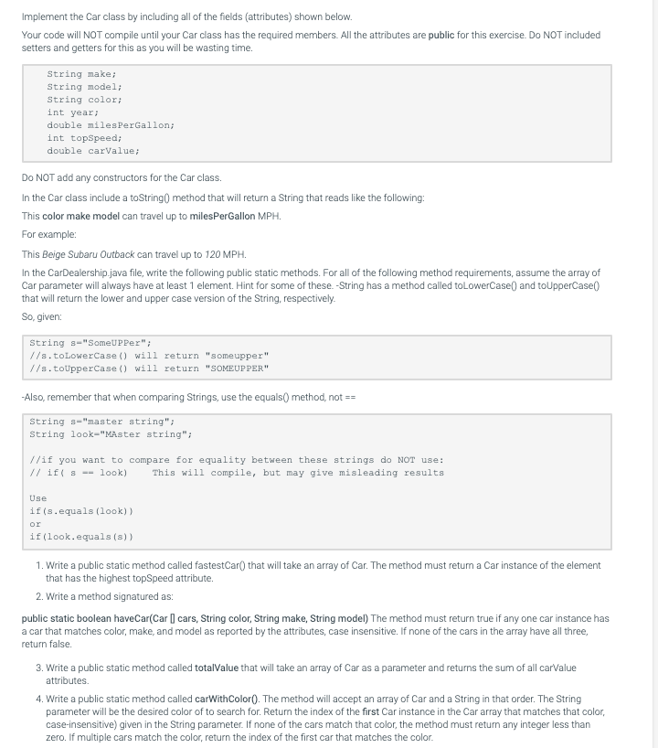 Solved Implement the Car class by including all of the | Chegg.com