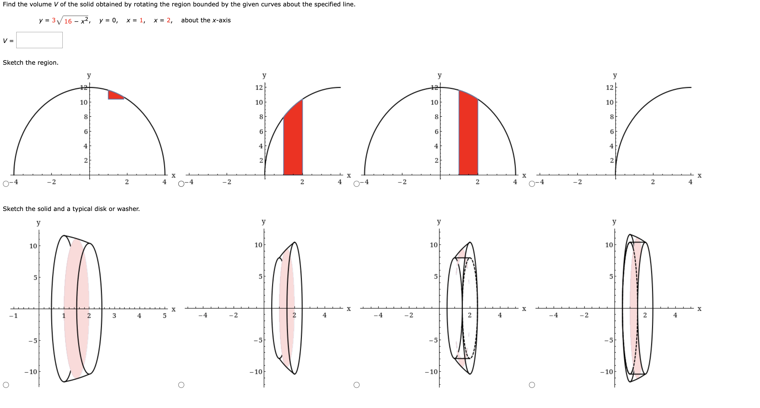 Solved y=316−x2,y=0,x=1,x=2 V= Sketch the region. Sketch the | Chegg.com