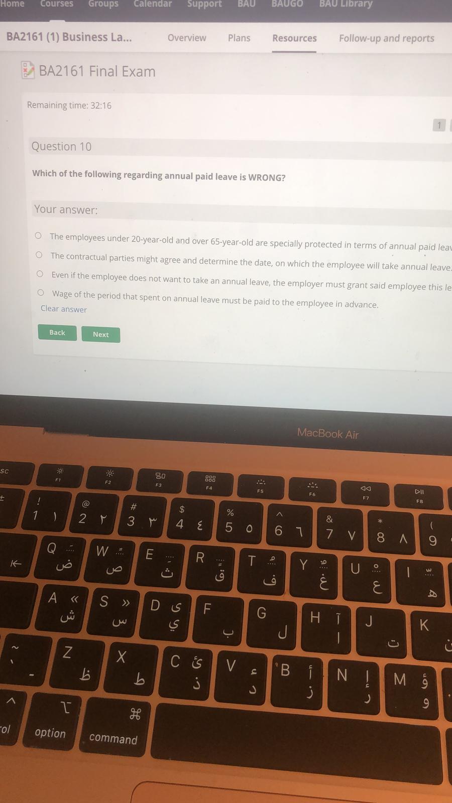 Solved Which of the following regarding annual paid leave is | Chegg.com