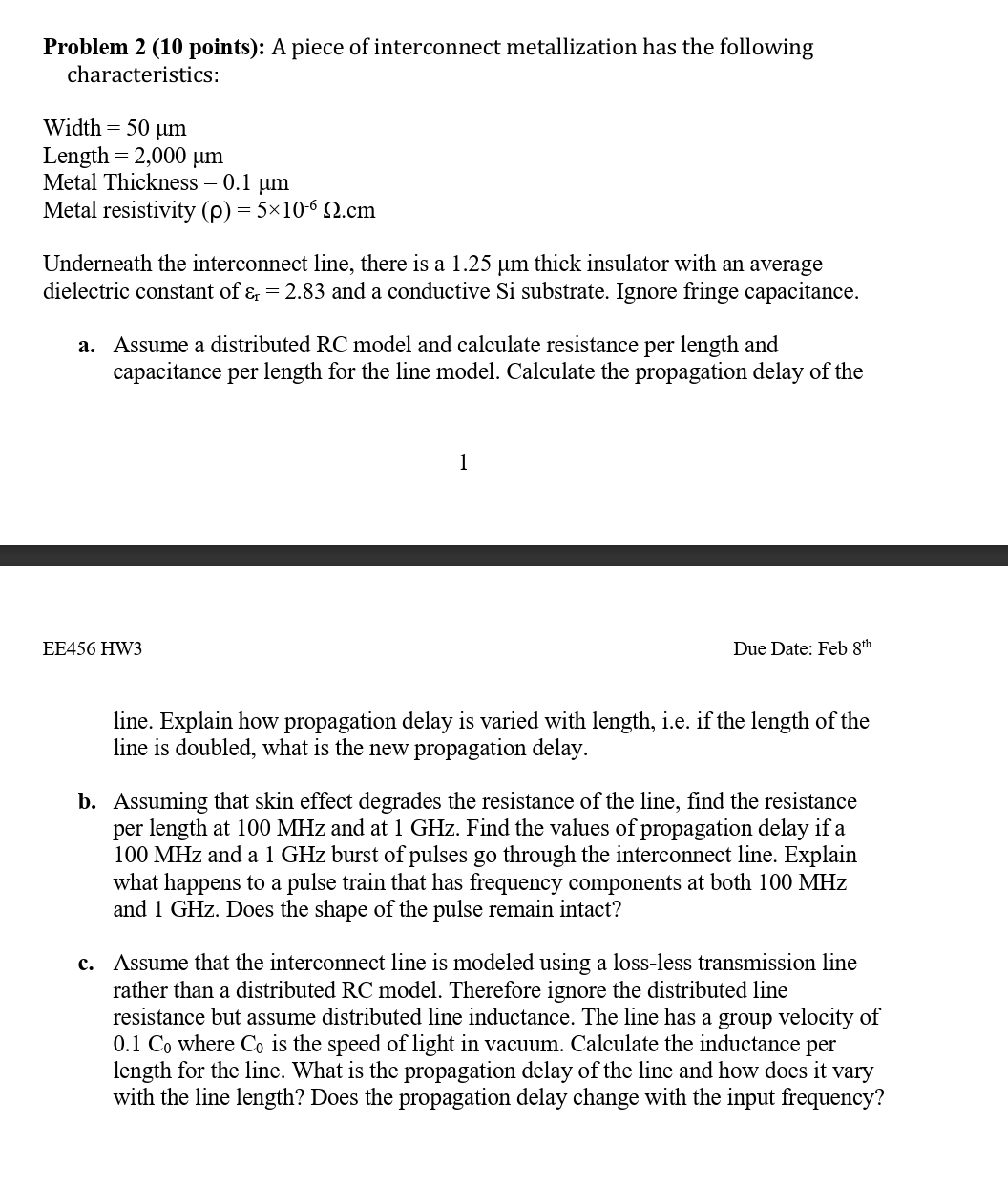 Solved Problem 2 (10 ﻿points): A piece of interconnect | Chegg.com