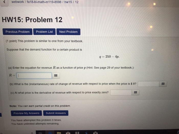 Solved webwork / fa18-bl-math-m119-8598 /hw15/12 HW15: | Chegg.com