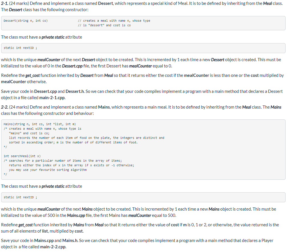 Solved 2-1. (24 marks) Define and implement a class named | Chegg.com