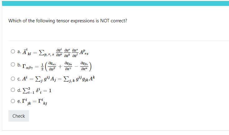 Solved Which of the following tensor expressions is NOT | Chegg.com