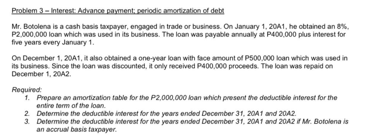 Solved Problem 3 - Interest: Advance payment; periodic | Chegg.com