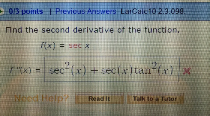 Solved Find the second derivative of the function. f(x) = | Chegg.com