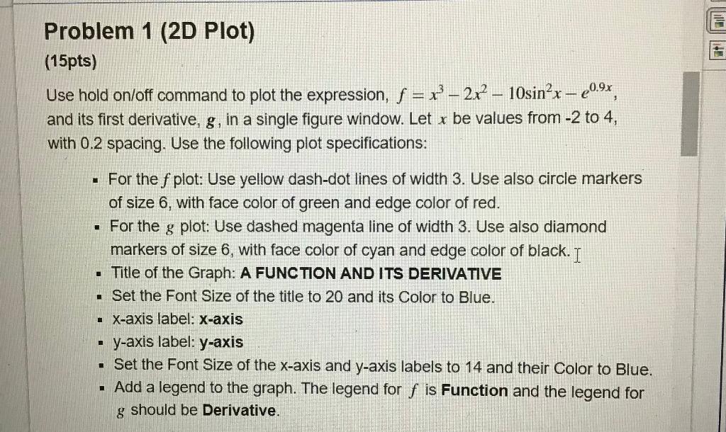Solved Problem 1 2d Plot 15pts Use Hold On Off Command