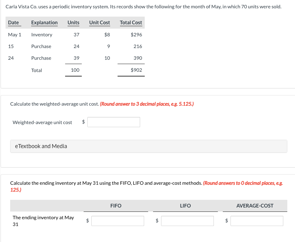 Solved Carla Vista Co. uses a periodic inventory system. Its | Chegg.com