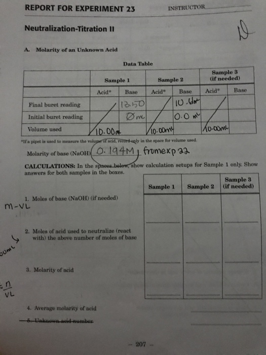 Solved REPORT FOR EXPERIMENT 23 INSTRUCTOR | Chegg.com