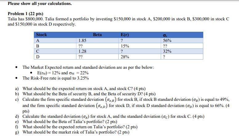 Solved Problem 1 (22 pts) Talia has $800,000. Talia formed a | Chegg.com