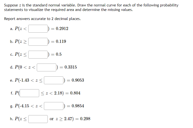 Solved Suppose z is the standard normal variable. Draw the | Chegg.com