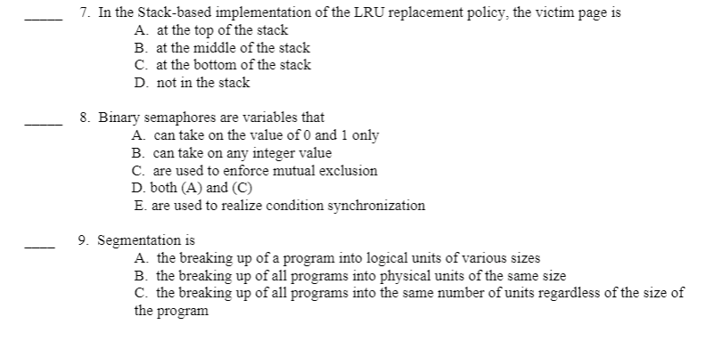 Solved 7. In the Stack-based implementation of the LRU | Chegg.com