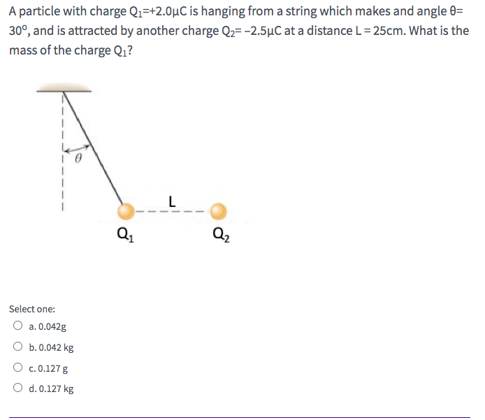 Solved A particle with charge Q1=+2.0µC is hanging from | Chegg.com