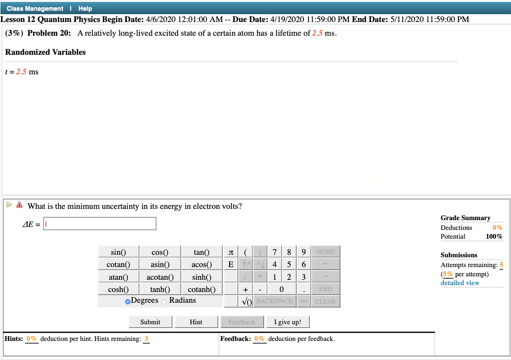 Solved Class Management | Help Lesson 12 Quantum Physics | Chegg.com