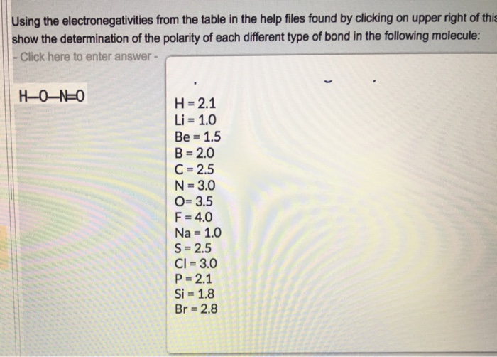Solved Using the electronegativities from the table in the | Chegg.com