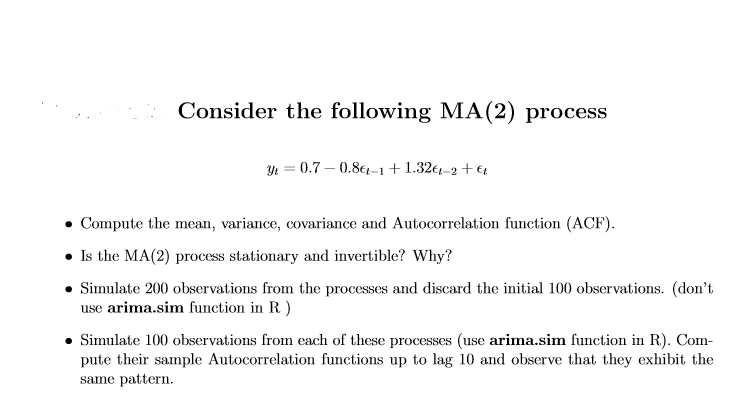 .. Consider the following MA(2) process y = 0.7 | Chegg.com