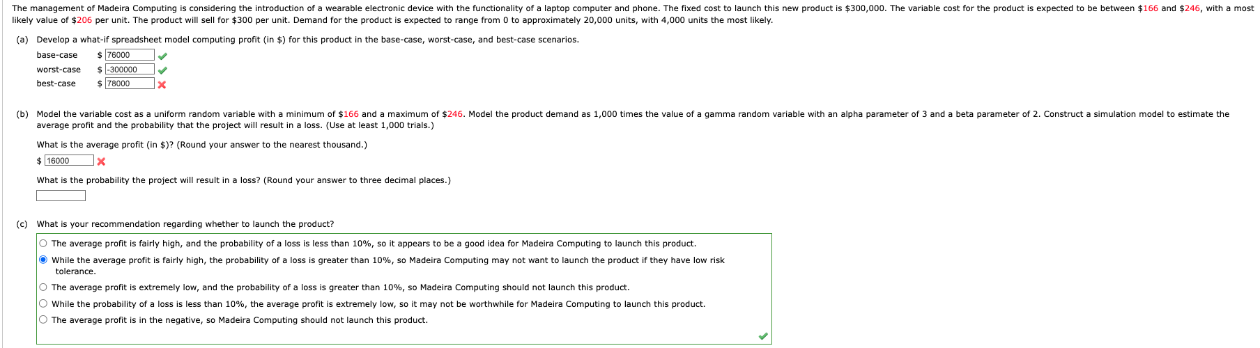 Solved (a) Develop a what-if spreadsheet model computing | Chegg.com