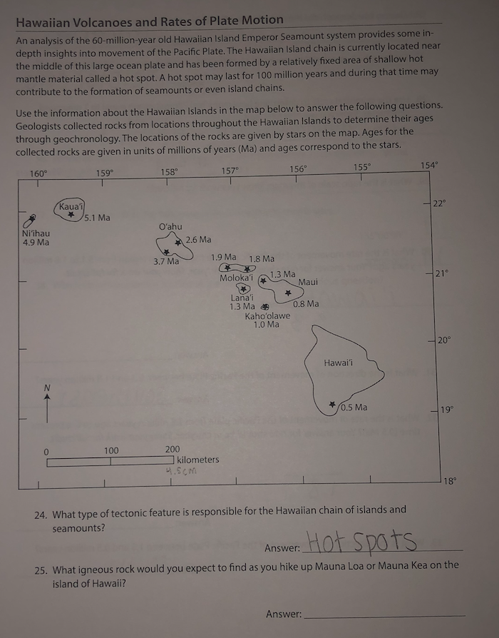 Hawaiian Volcanoes and Rates of Plate Motion An | Chegg.com