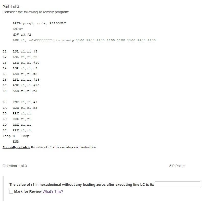 Solved Consider the following assembly program: AREA prog1, | Chegg.com