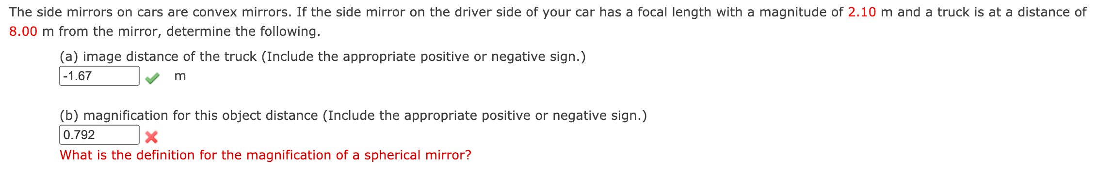 Solved The side mirrors on cars are convex mirrors. If the | Chegg.com