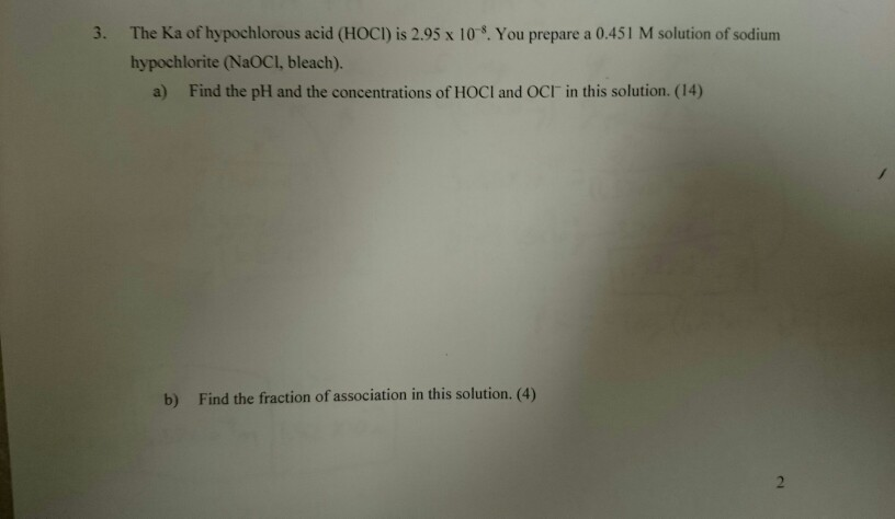 Solved The Ka of hypochlorous acid (HOCl) is 2.95 x 10. You | Chegg.com