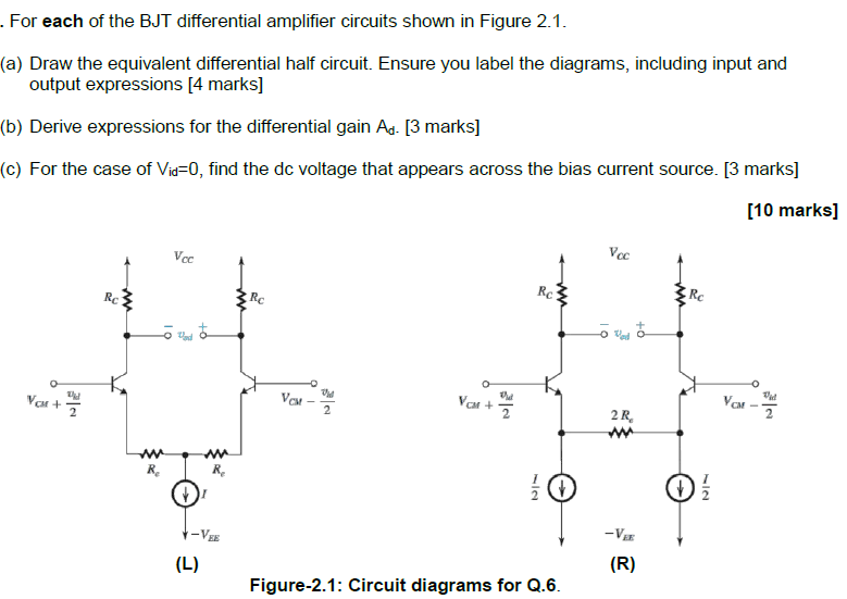 Solved For each of the BJT differential amplifier circuits | Chegg.com