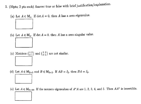 Solved 3. (10pts; 2 pts each) Answer true or false with | Chegg.com