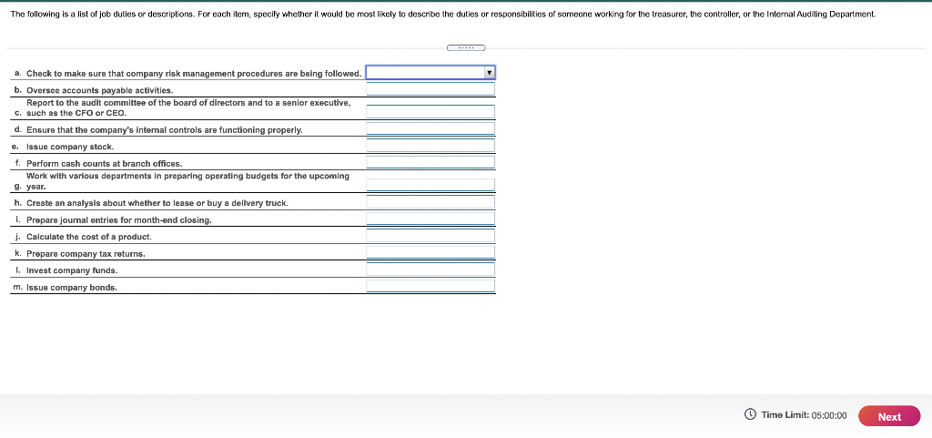 Solved The following is a list of job duties or | Chegg.com