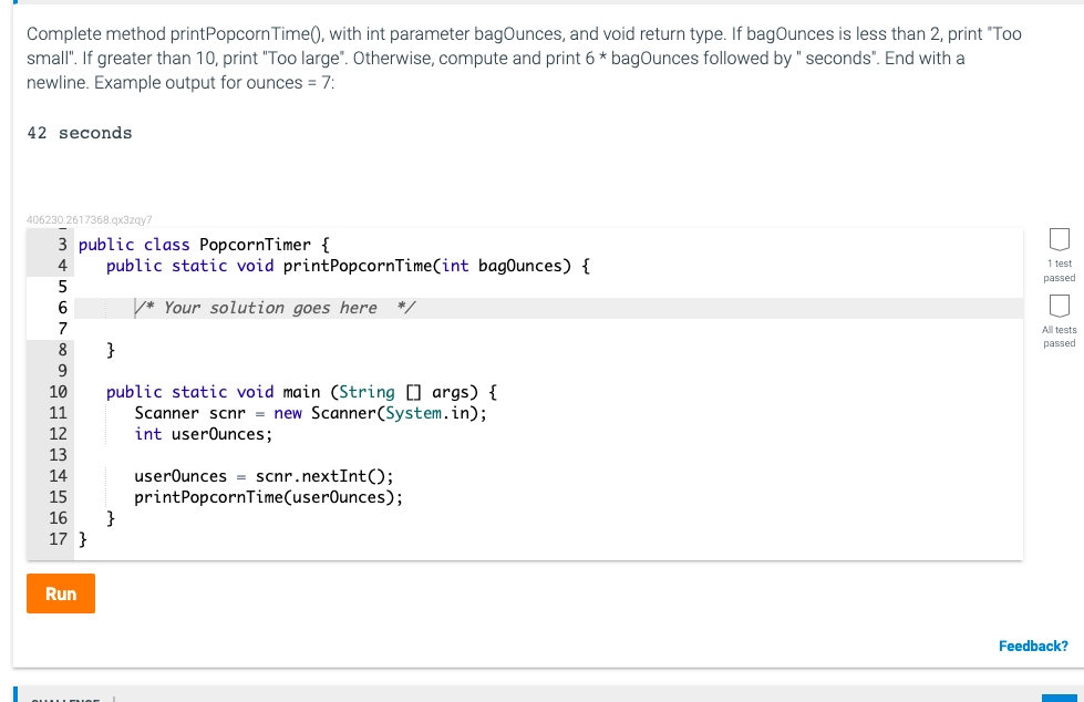 Solved Complete method printPopcornTime0, with int parameter | Chegg.com
