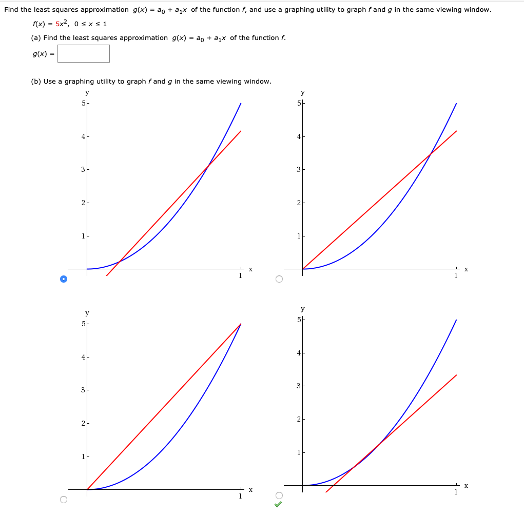 Solved Find the least squares approximation g(x) = a + a1x | Chegg.com