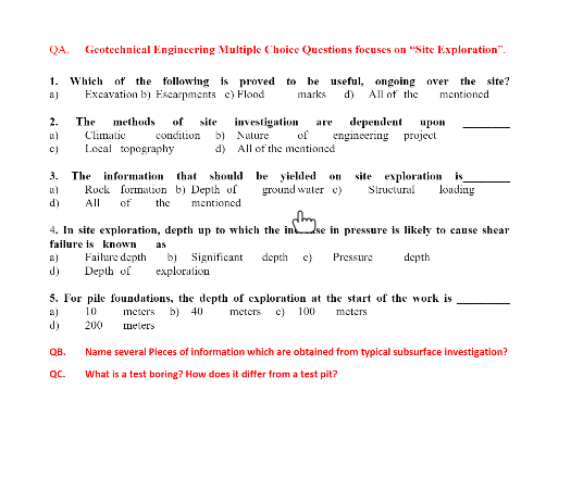 Solved Geotechnical Engineering Multiple Choice Questions | Chegg.com