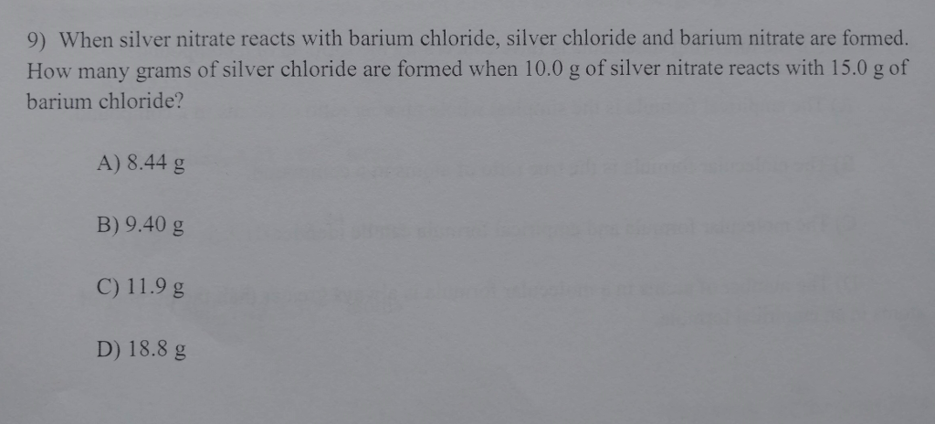 Solved 9) When silver nitrate reacts with barium chloride, | Chegg.com