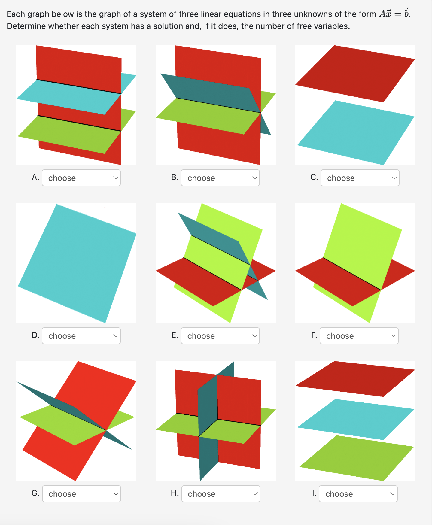 Each graph below is ﻿the graph of ﻿a system of ﻿three | Chegg.com