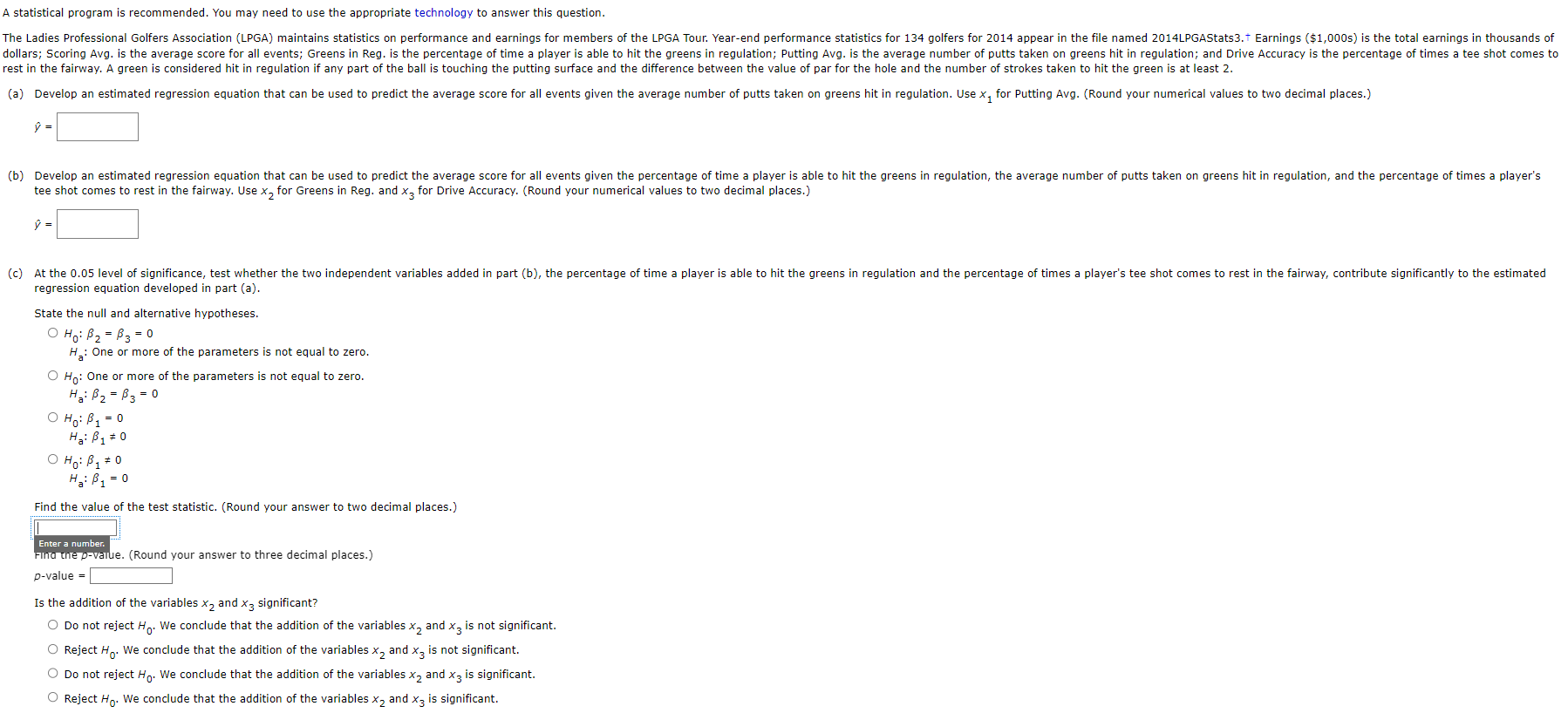 A statistical program is recommended. You may need to | Chegg.com
