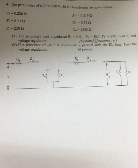 Solved 4. The parameters of a 2300/230 V, 50 Hz transformer | Chegg.com