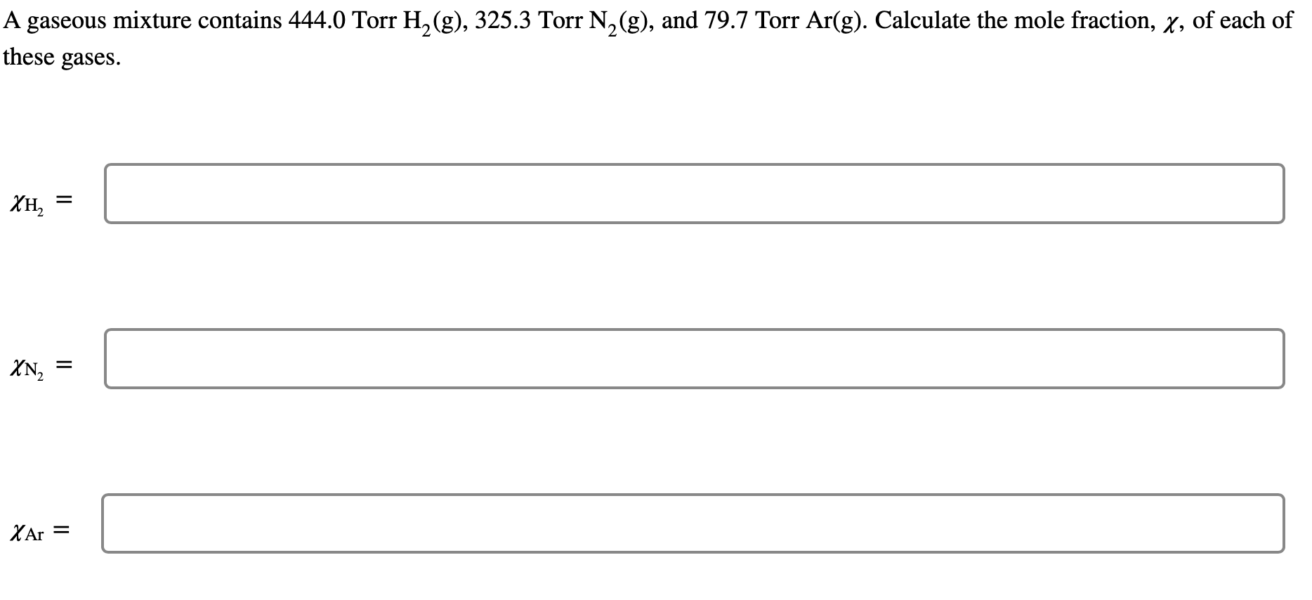 Solved A gaseous mixture contains 444.0 Torr H2(g), 325.3 | Chegg.com