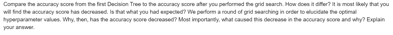 Compare the accuracy score from the first Decision | Chegg.com