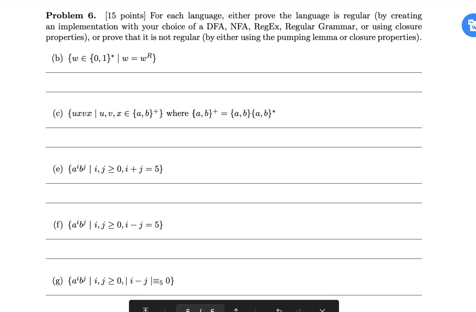 Solved Problem 6. [15 ﻿points] ﻿For each language, either | Chegg.com