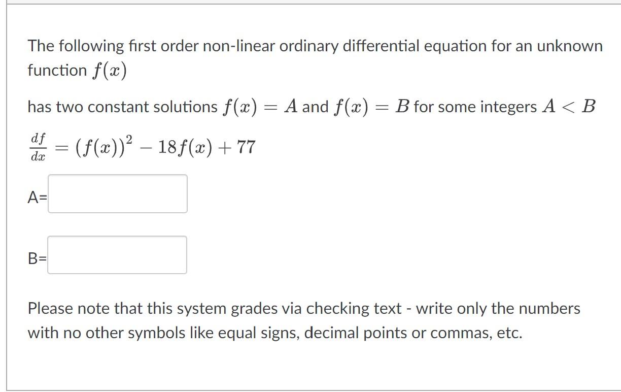 Solved The following first order non-linear ordinary | Chegg.com