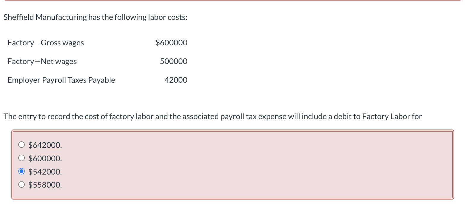 Solved Sheffield Manufacturing has the following labor | Chegg.com