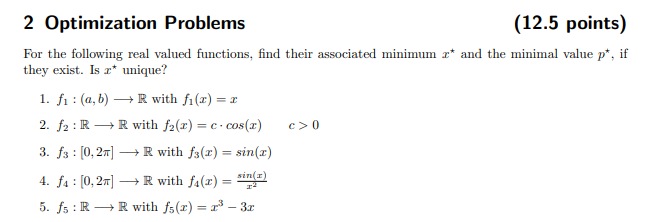 Solved 2 Optimization Problems (12.5 points) For the | Chegg.com
