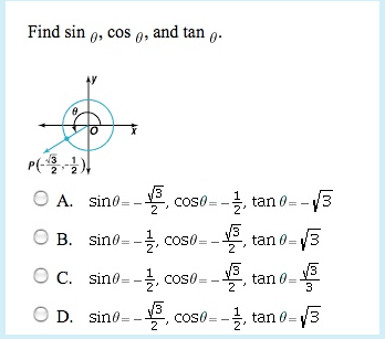 Solved Find sin , cos , and tan - O A. sino= _ . cosO=- , | Chegg.com