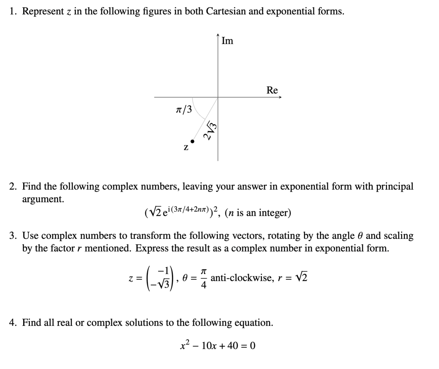 Solved 1. Represent z in the following figures in both | Chegg.com