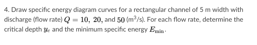 4. Draw specific energy diagram curves for a | Chegg.com