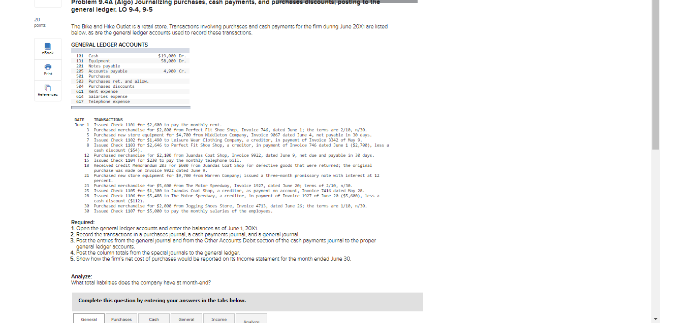 Problem 9.4A (Algo) Journalizing purchases, cash | Chegg.com